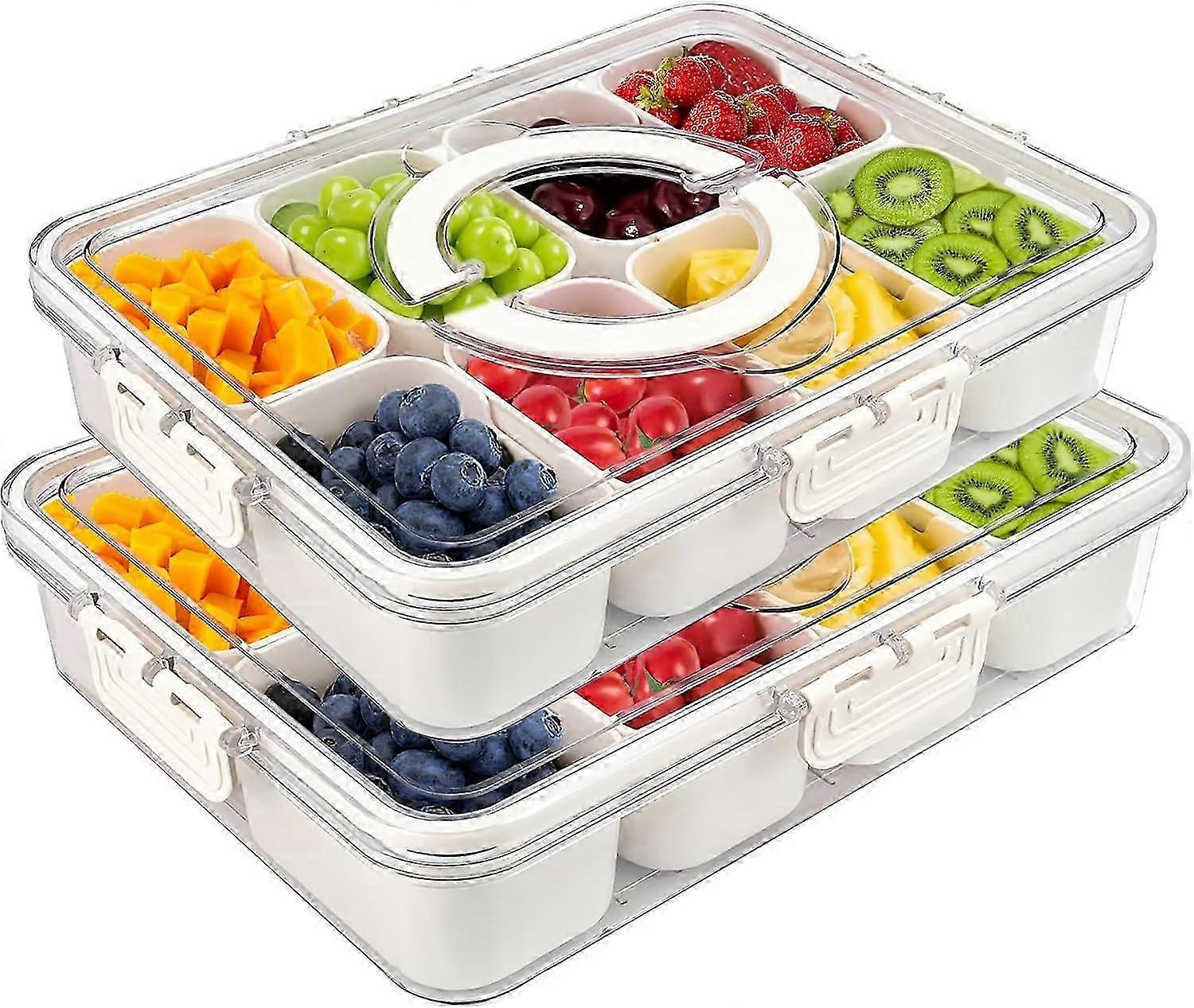 Snackle Box Container, Divided Serving Tray with Lid and Handle, Travel ...