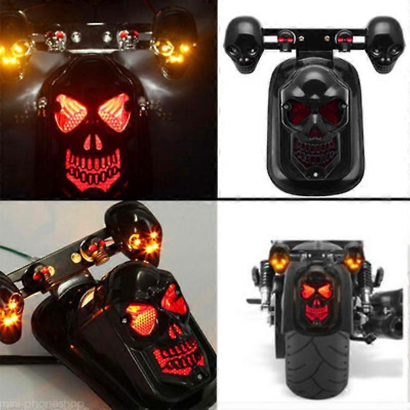 LED Skull Motorcycle Taillight with Turn Signal Chrome Skeleton Style ...