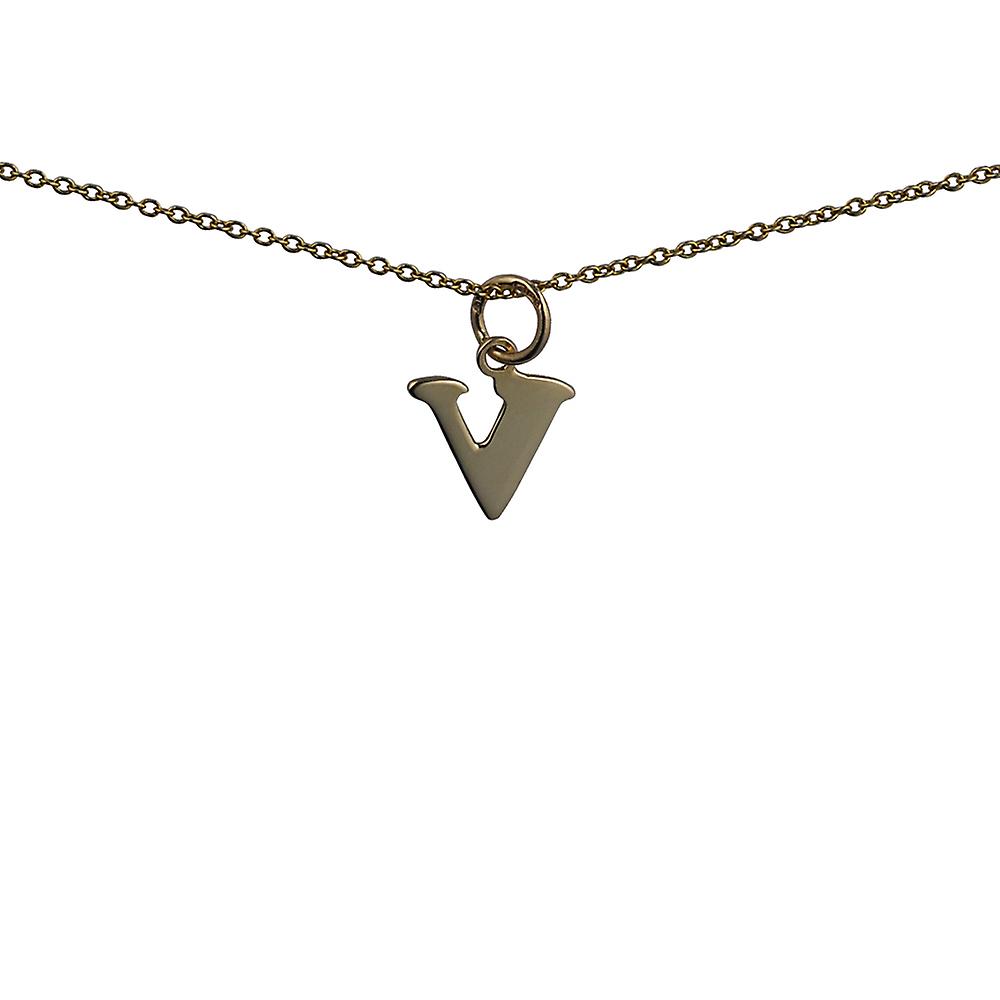 9ct Gold 11x12mm plain Initial V Pendant with a cable Chain 20 inches ...