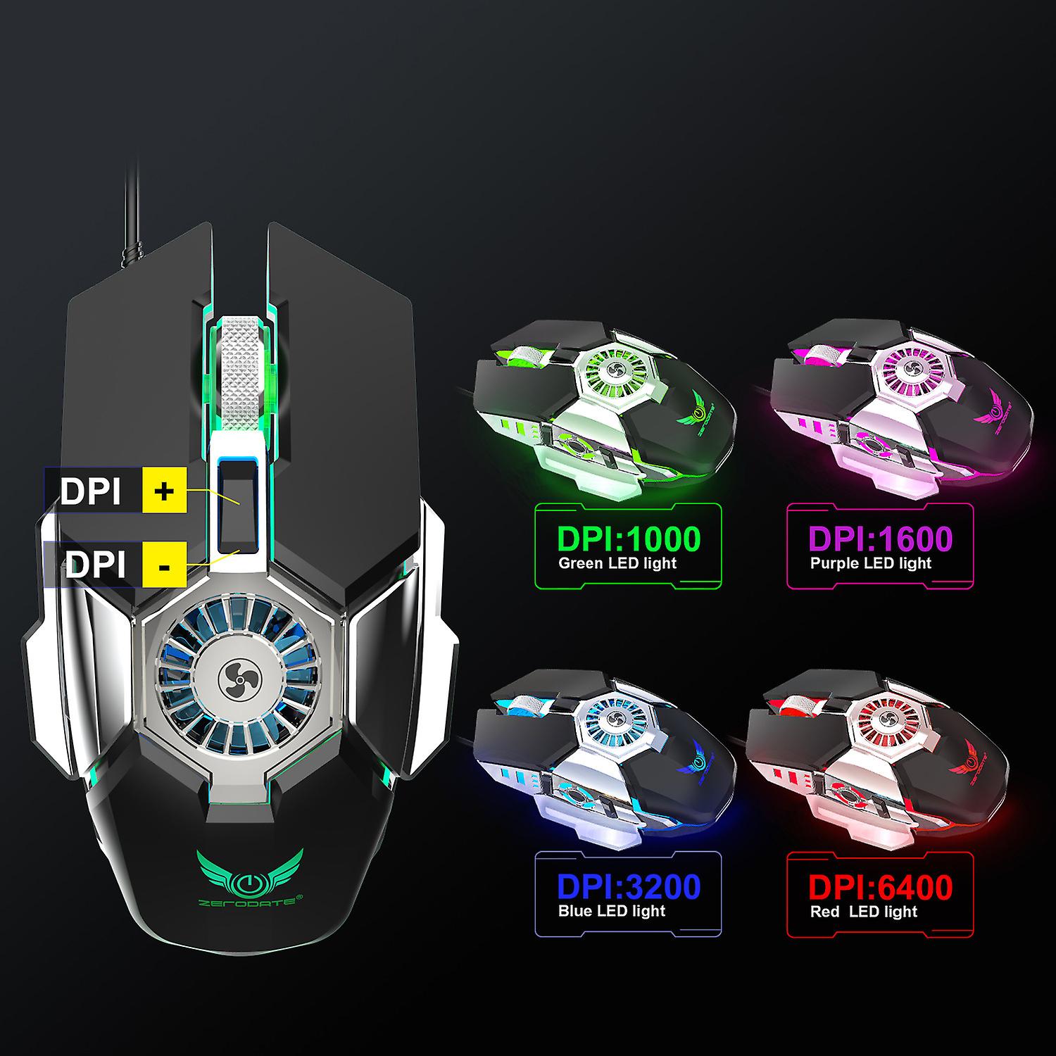 Programmable Rgb Gaming Mouse With Cooling Fan, 6400 Dpi 4-adjustable ...