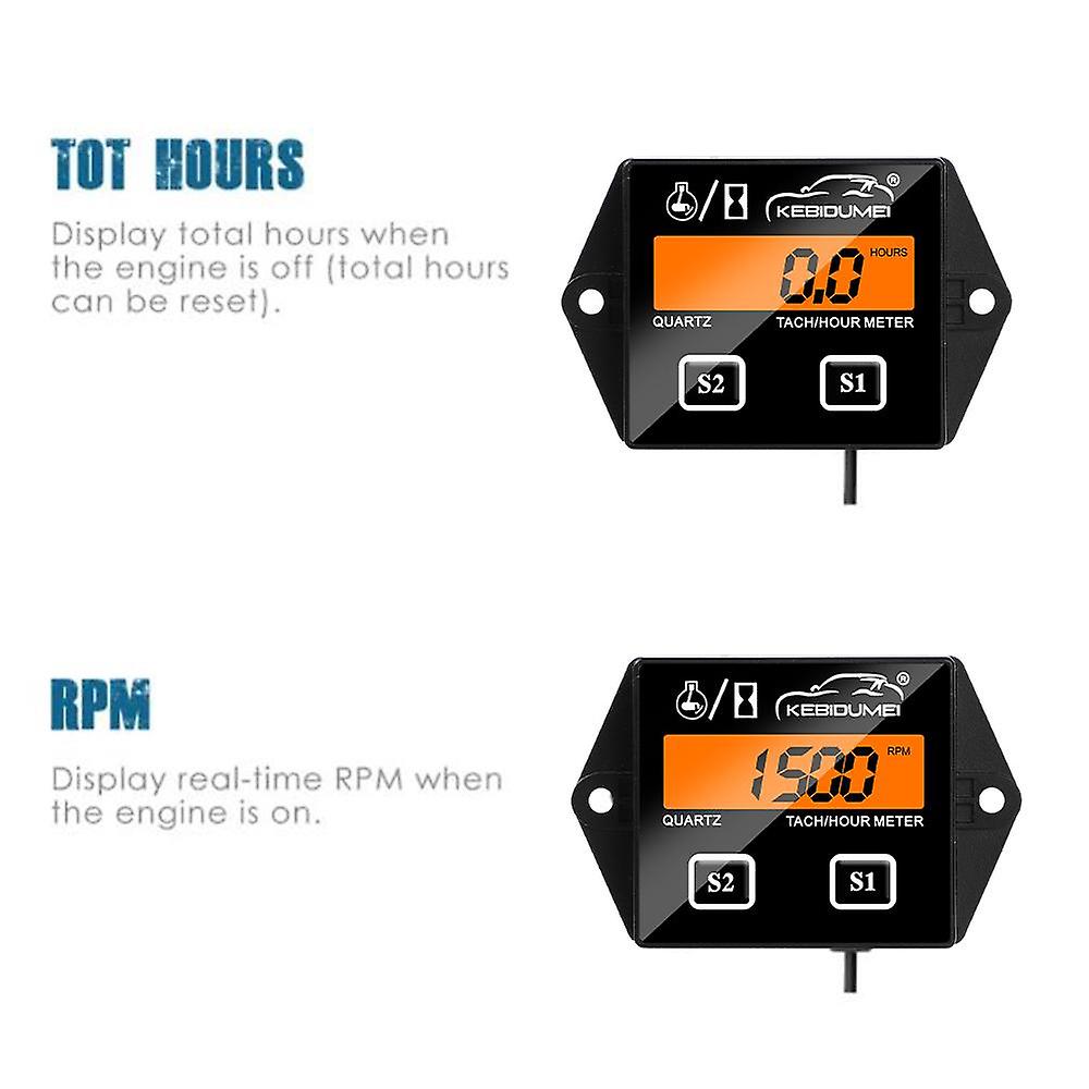 Universal Digital Engine Tach Hour Meter with Backlight LCD Display Boat Moto Tachometer Gauge ...