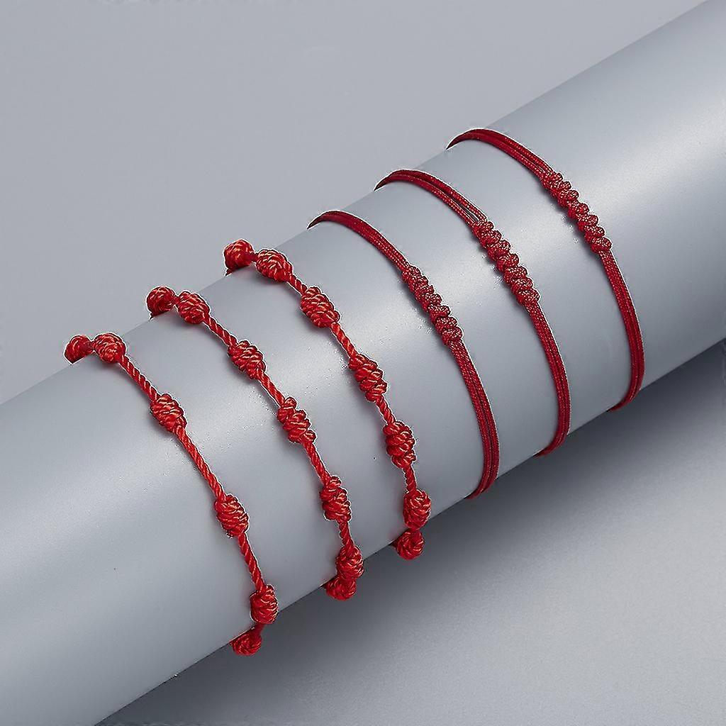 2 Pcs Lucky Red String Bracelet Kabbalah Amulet 7 Knots Protection Rope ...