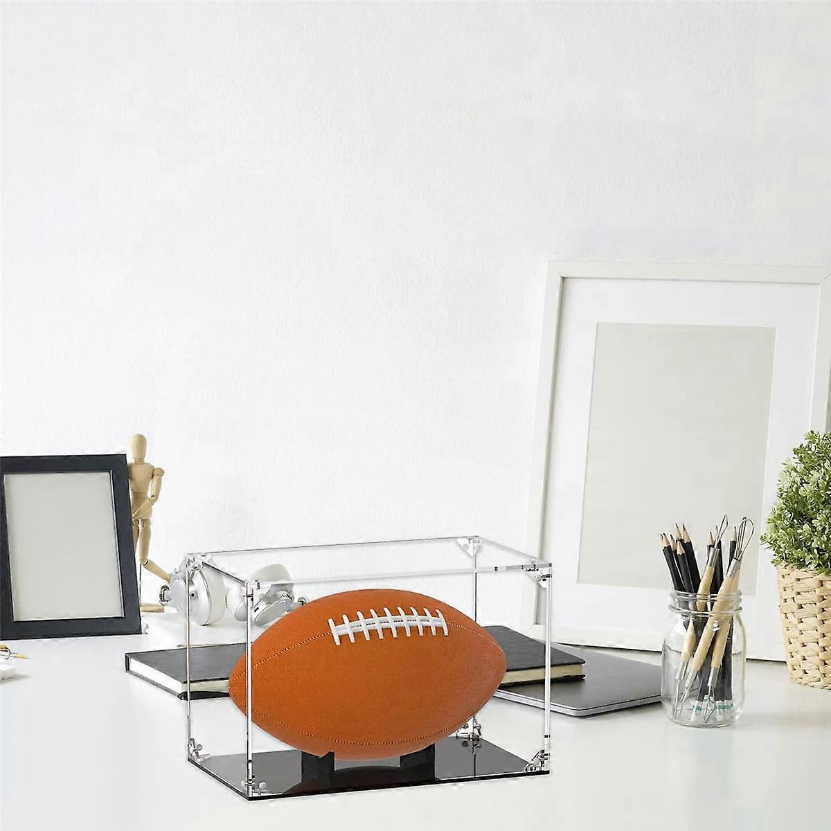 Football Display Case Acrylic Football Holder with Lid and Black Base ...