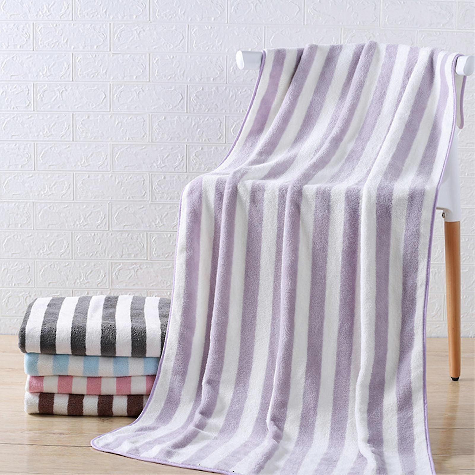 Large Plush Bath Towels Striped Design Quick Dry Highly Absorbent Soft ...