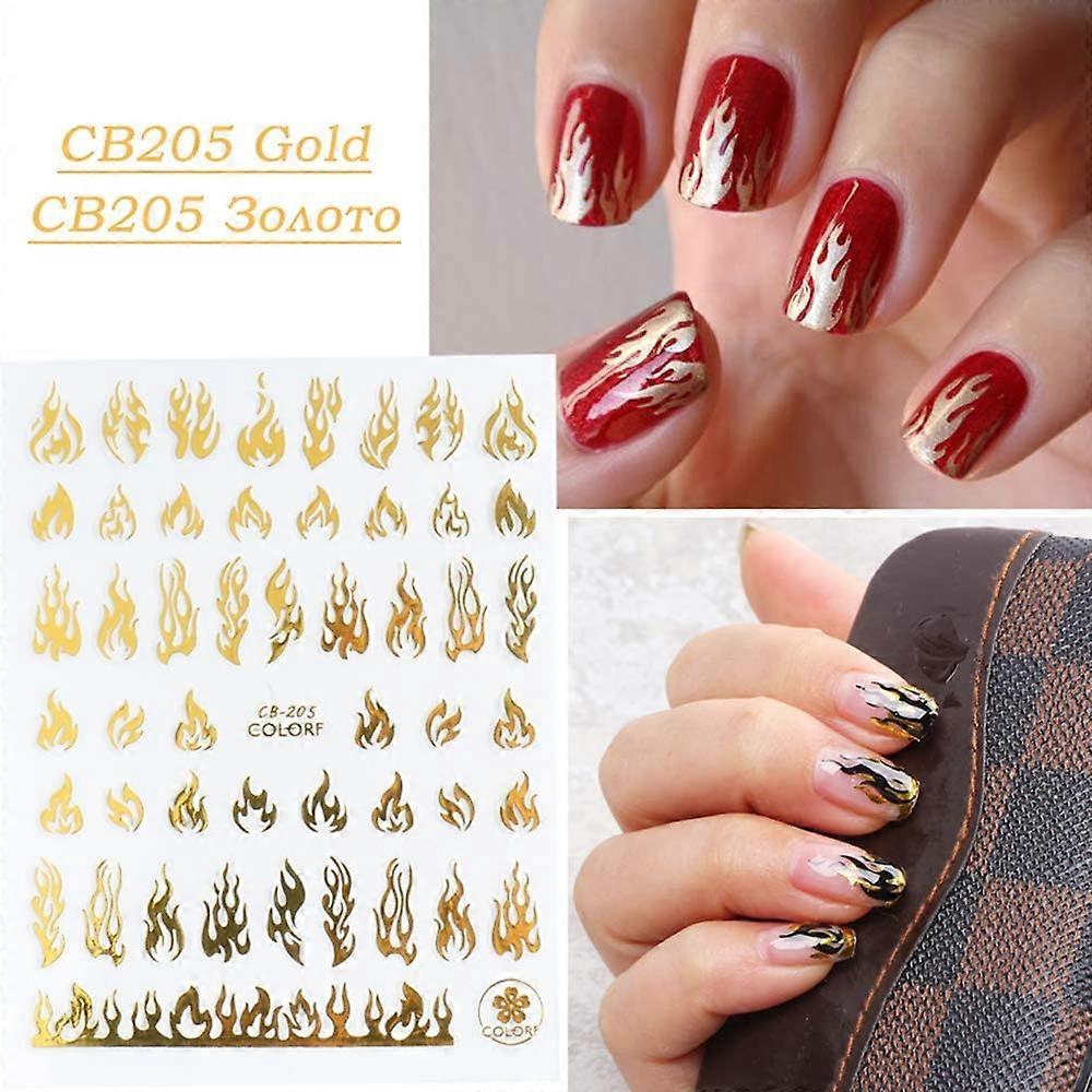 Flame Nail Stickers, 4 Sheets Flame Nail Decals 3D Holographic Fire ...