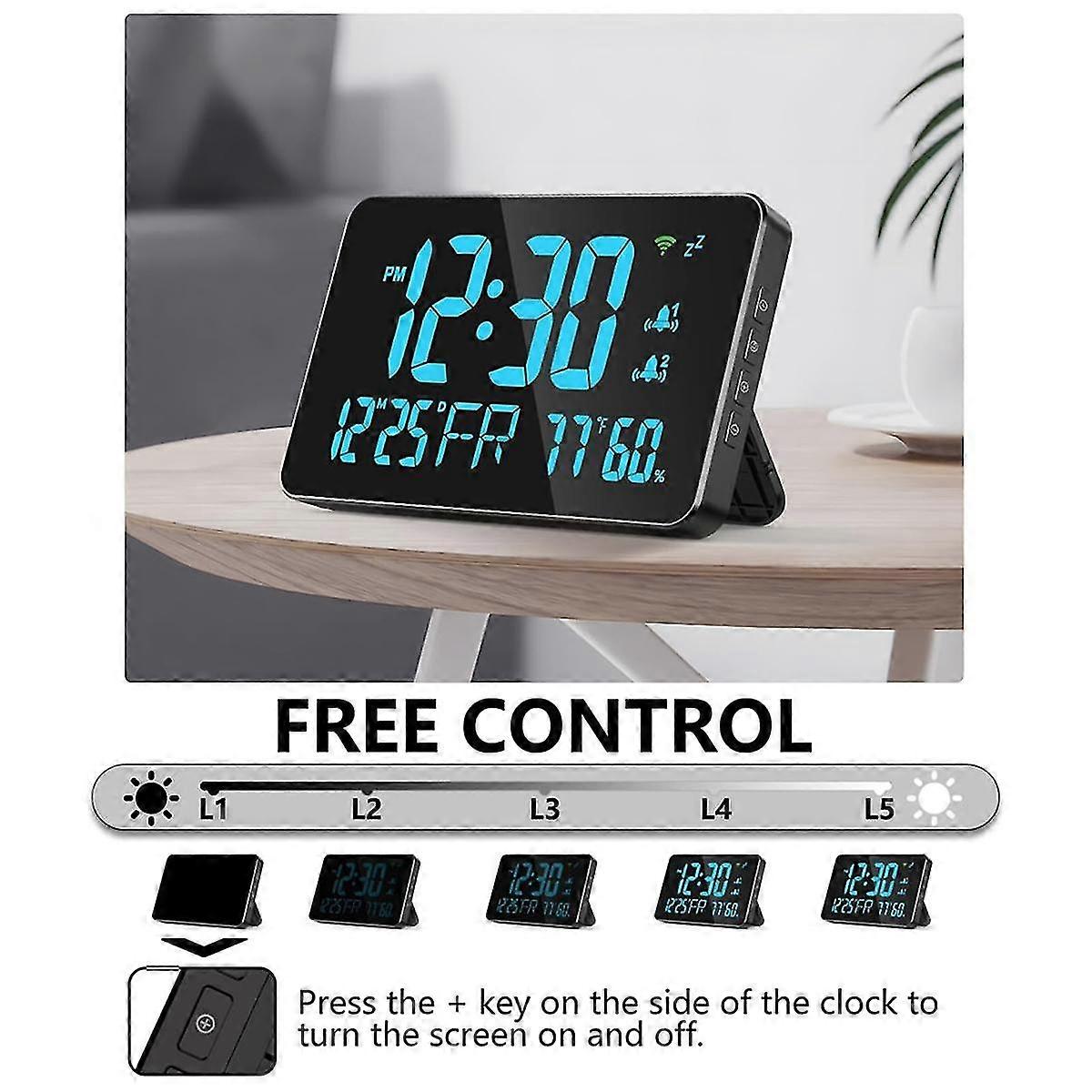 Digital Clock Alarm Clock WiFi Clock, Extra Large Letters, Temperature ...