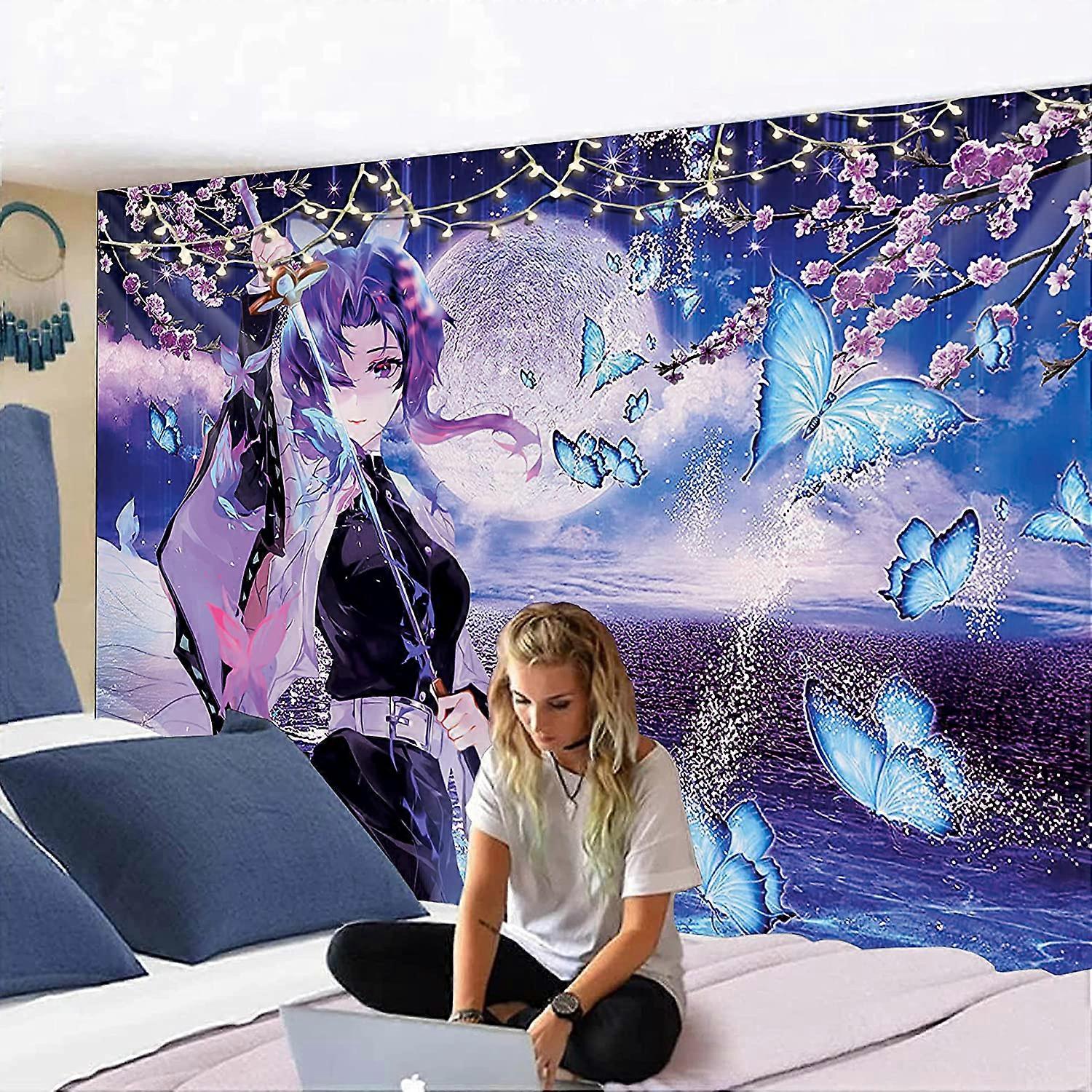 Japanese Manga Tapestry Demon Slayer Tapestry Moon Butterfly Tapestry ...