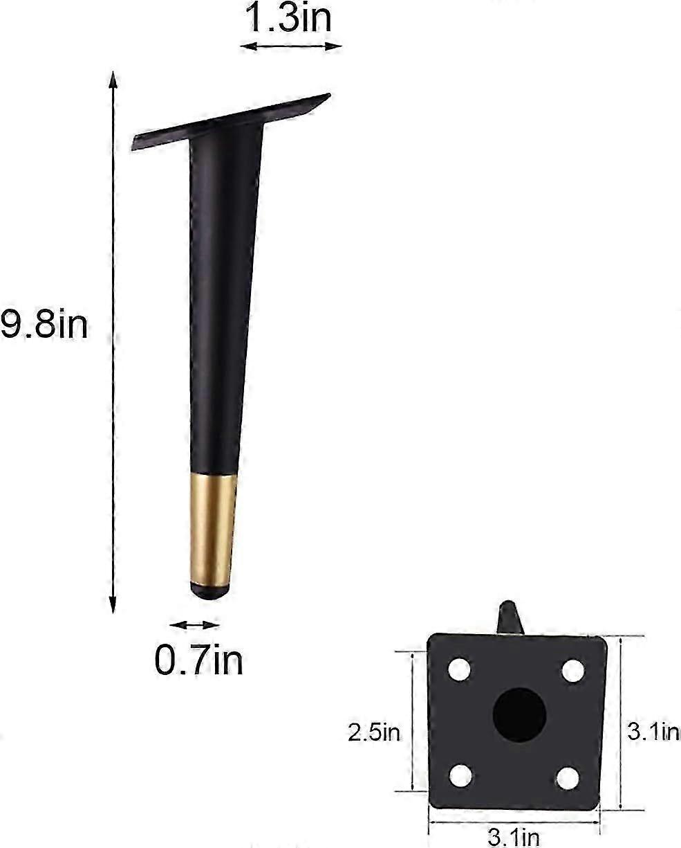 Set Of 4 Matte Black Gold Metal Slanted Furniture Legs For Coffee Table ...