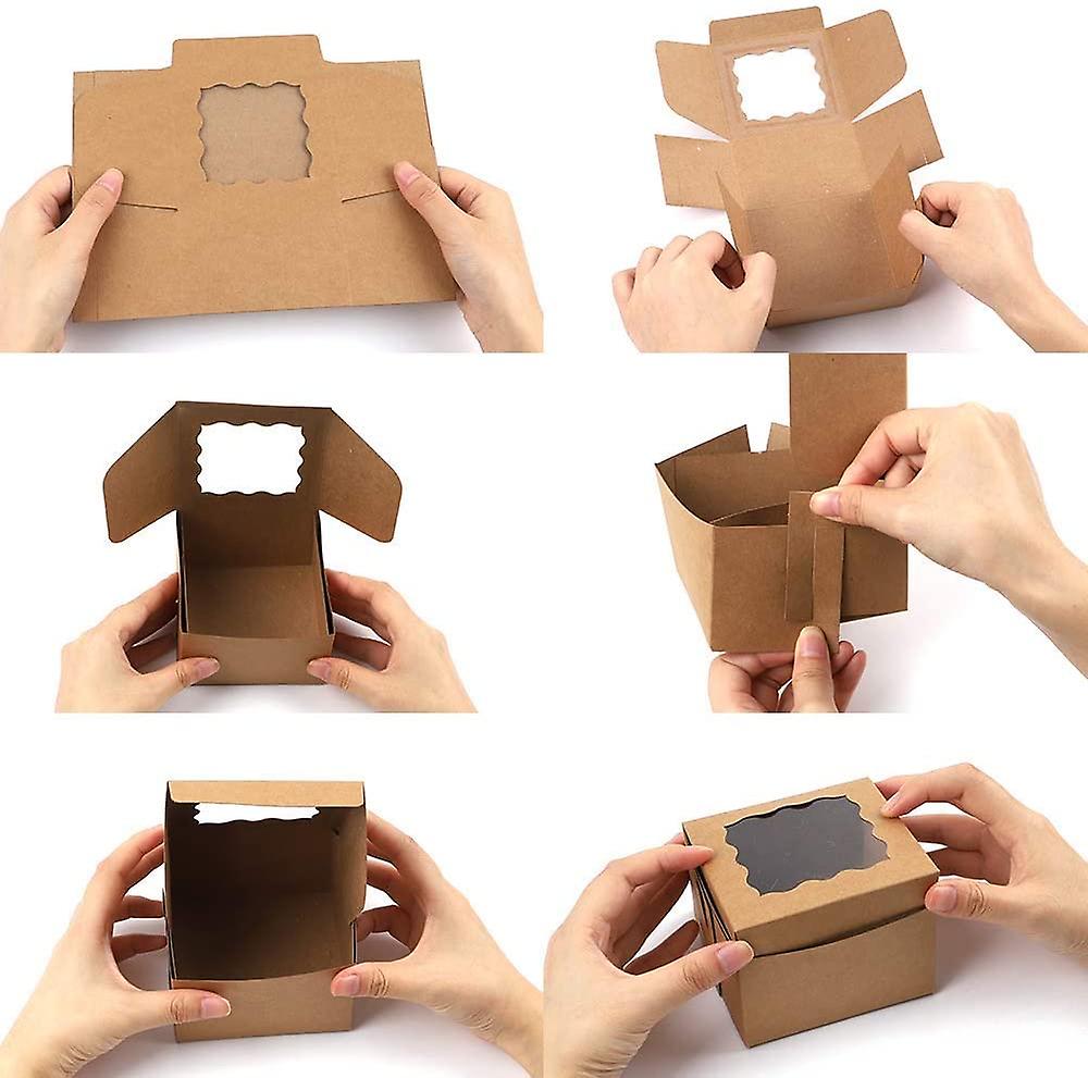 30 Packs Bakery Boxes 4x4x2.5 Inches Small Brown Cake Box With 66ft ...
