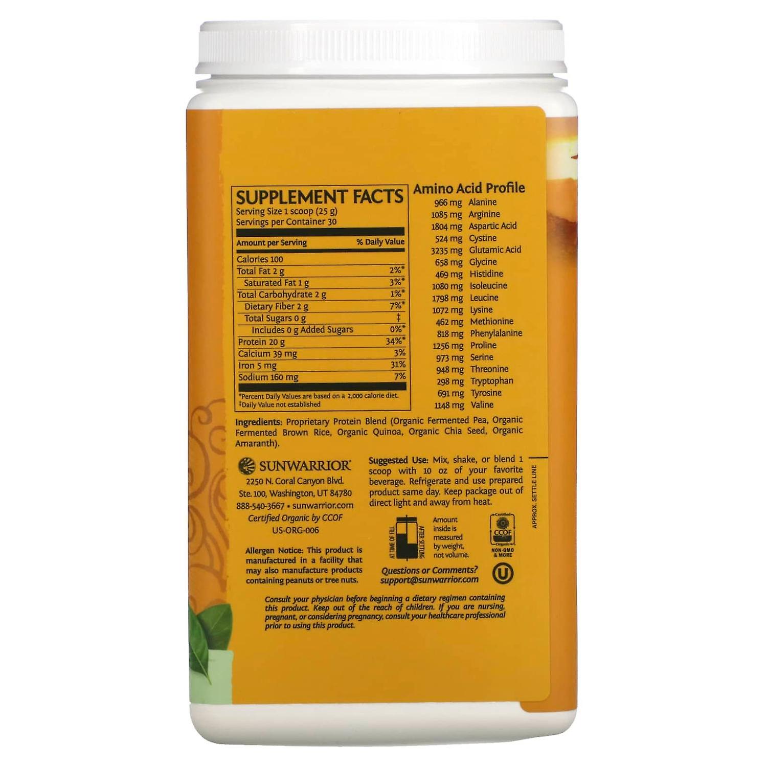 Sunwarrior, Protein Classic Plus, Plant Based, Unflavored, 1.65 lb (750 ...