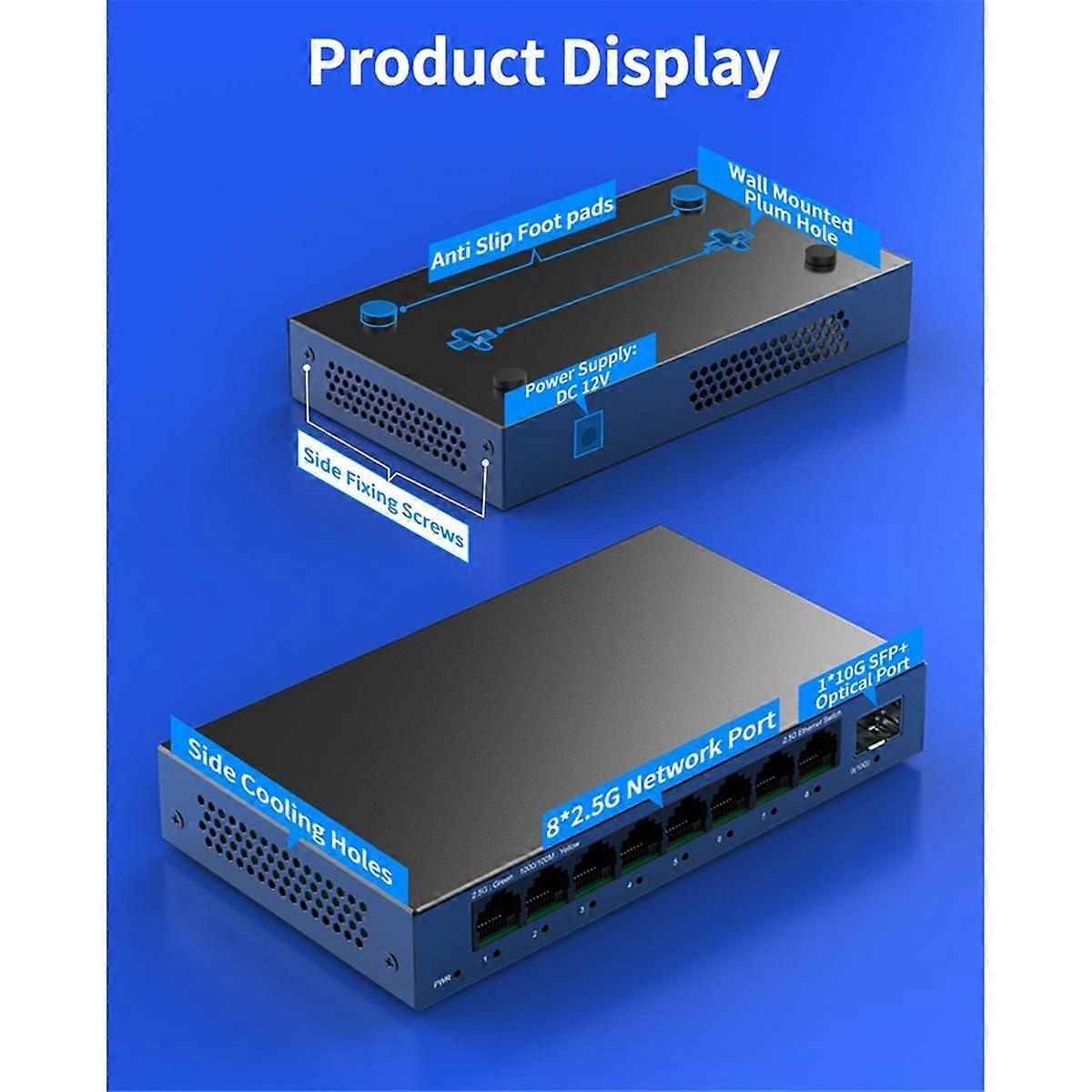 2.5Gb 8 Port Network Switch 2.5Gbps Unmanaged Ethernet Switch with 10Gb ...