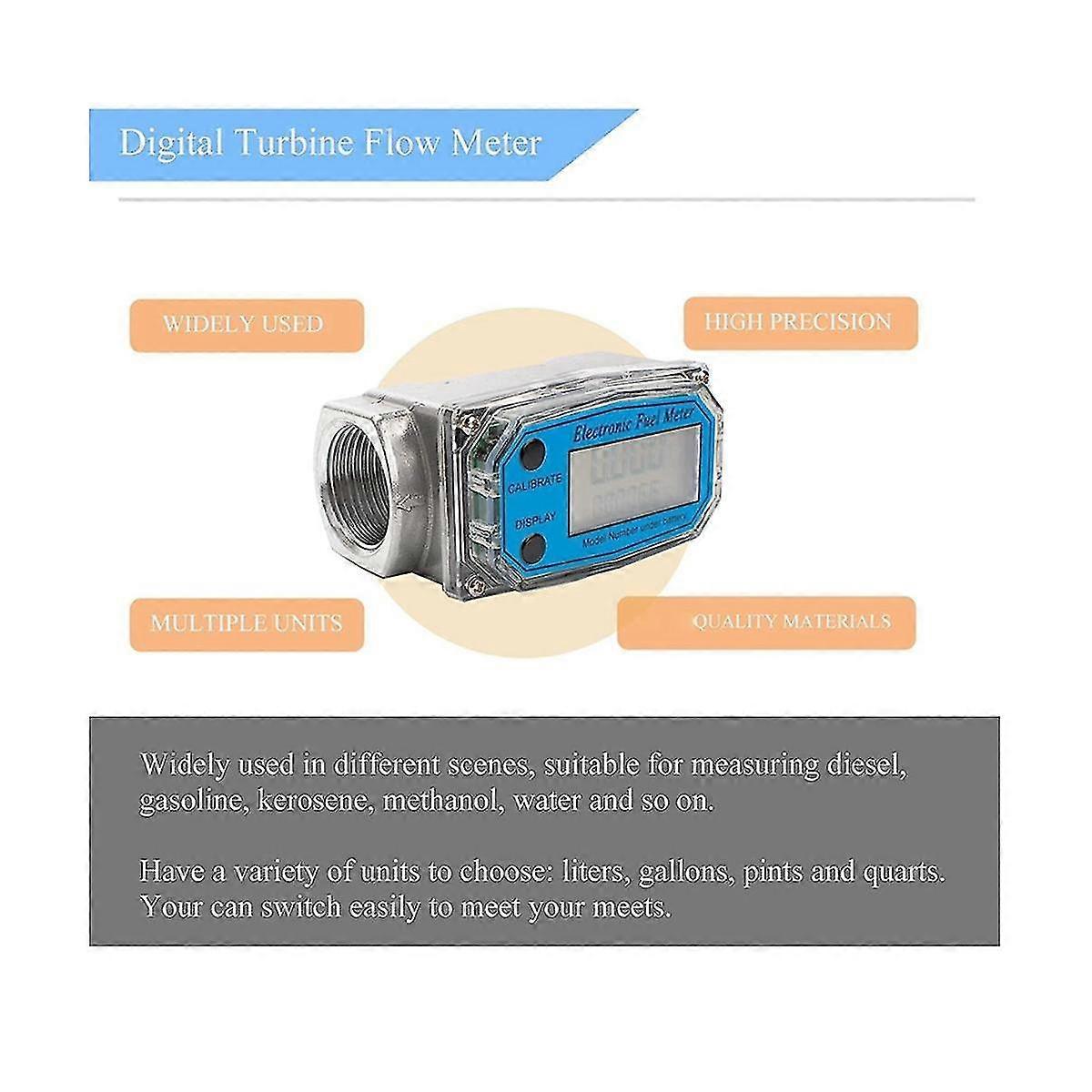 1 Inch Digital Turbine Flow Meter, LCD Display Fuel Water Flow Meter, Flowmeter for Gasoline ...