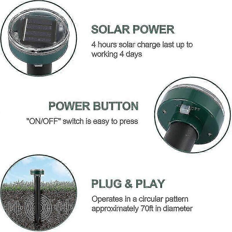 Solar Mole Repeller, 4 Pieces Ultrasonic Pest Repeller - Mole Control ...