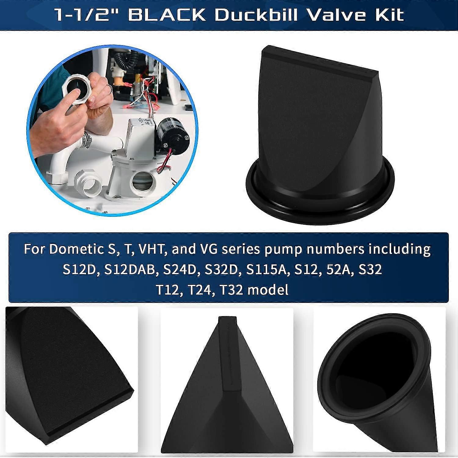 4 Pack DB Valve 1-1/2" Black Duckbill Valve Kit Replace fit for Dometic ...