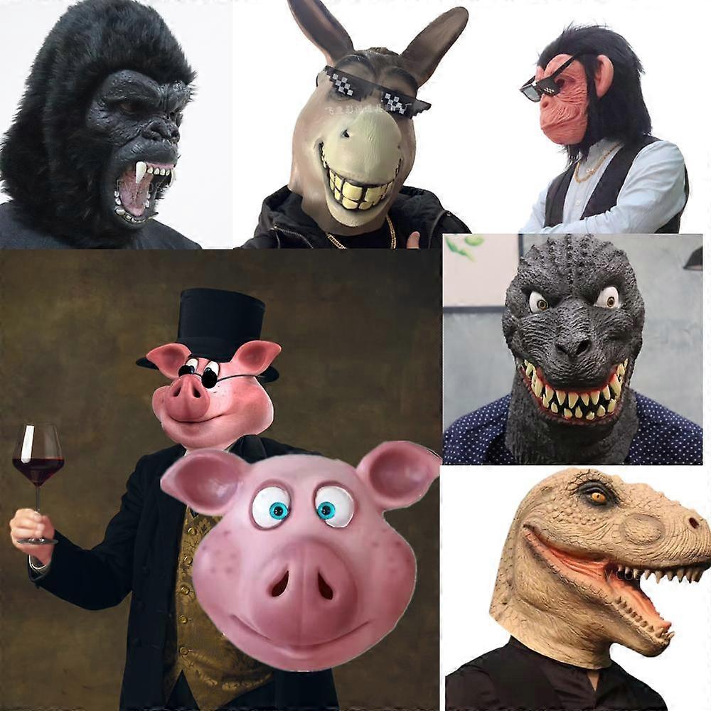 Furry Animal Mask for Men Real Latex Hood Pig Gorilla Donkey Dino Head ...