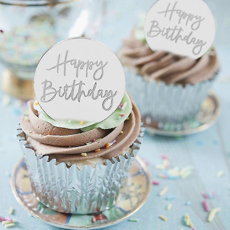 5/10pcs Happy Birthday Cupcake Toppers Gold Acrylic Circle Dessert Cake ...