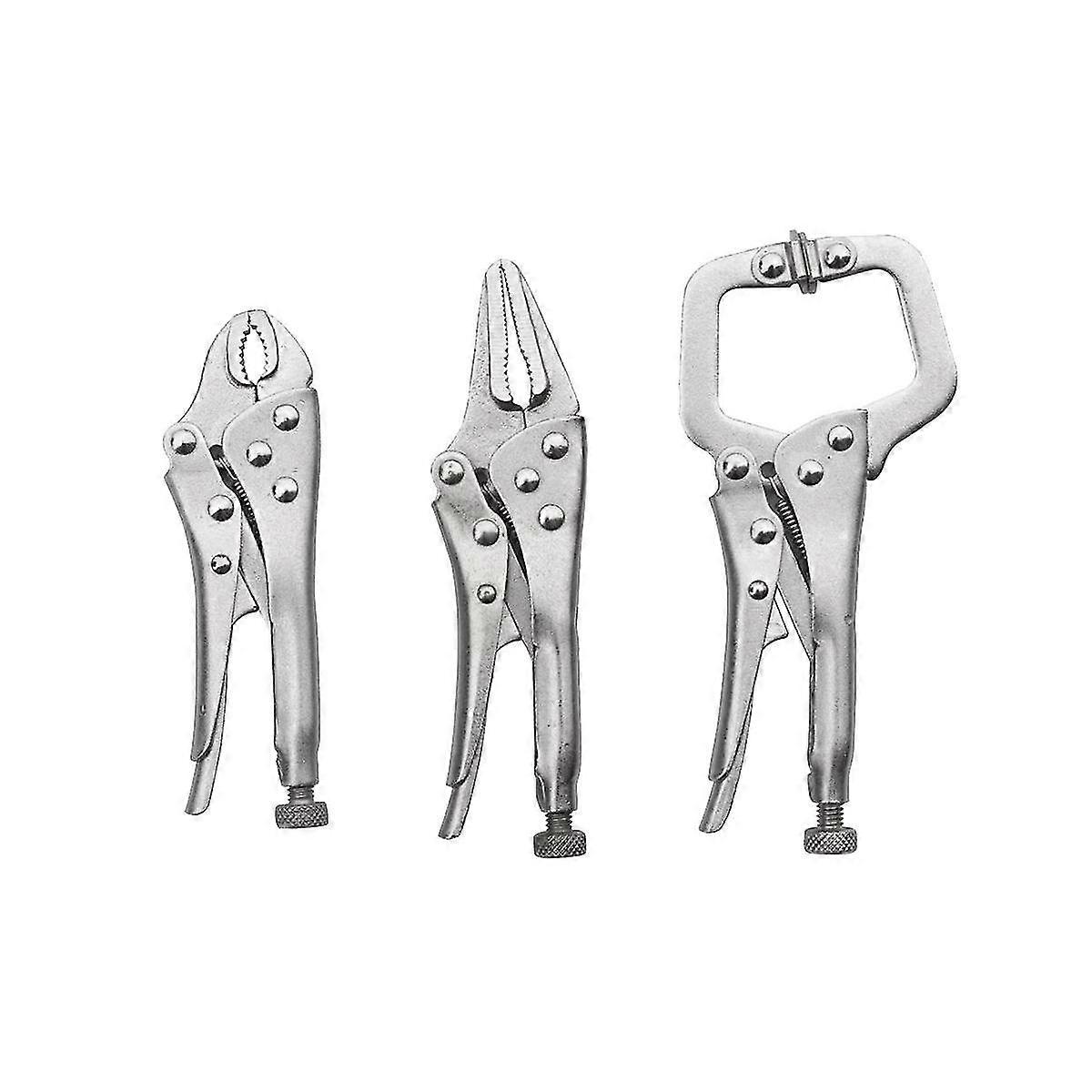 3pcs Mini Locking Pliers Set 4in Curved And 5in Long Nose And 5 In Grip Tool Assorted Locking ...