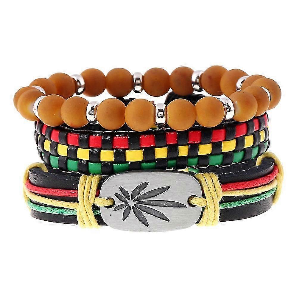 Rasta Reggae Jewelry 3x Jamaica Leather Bracelet Weed Hemp Cord Woven ...