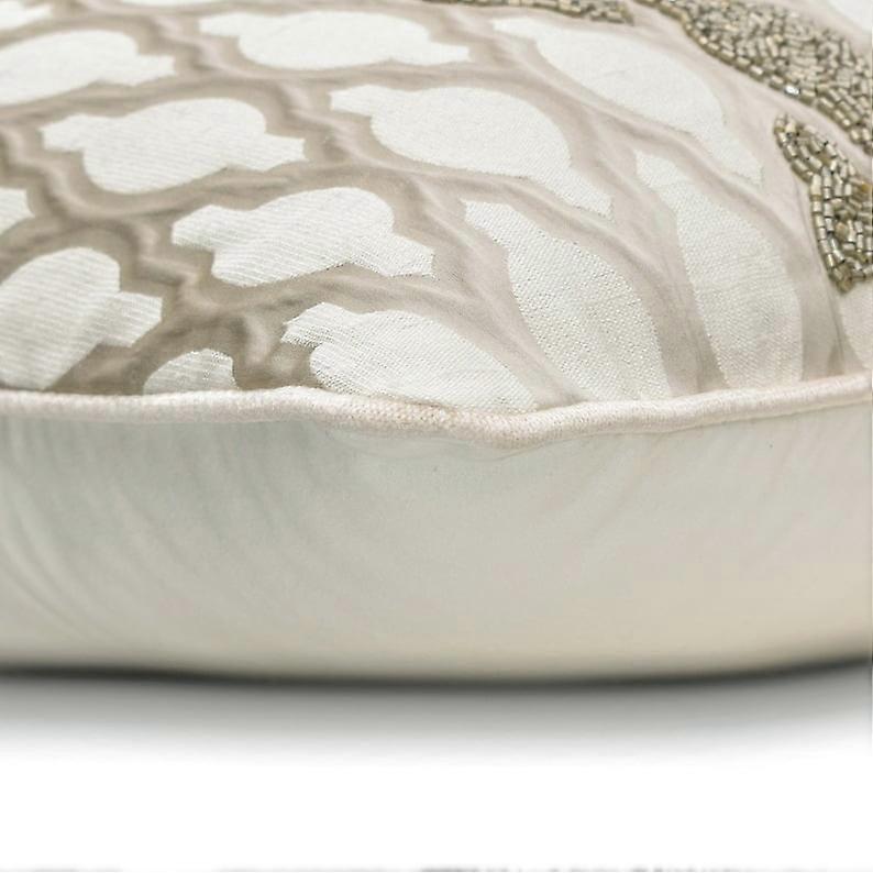 Beige 24"x24" Jacquard Pillow Cases, Geometric Trellis & Beaded Design ...