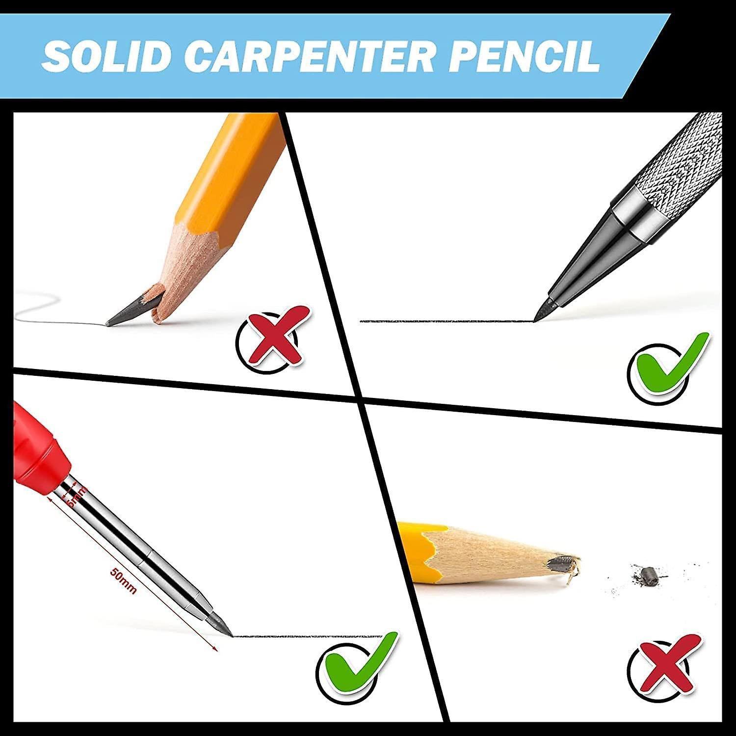 3 Pieces Construction Pencil, Carpenter Pencil with 18 Gray Yellow Red ...