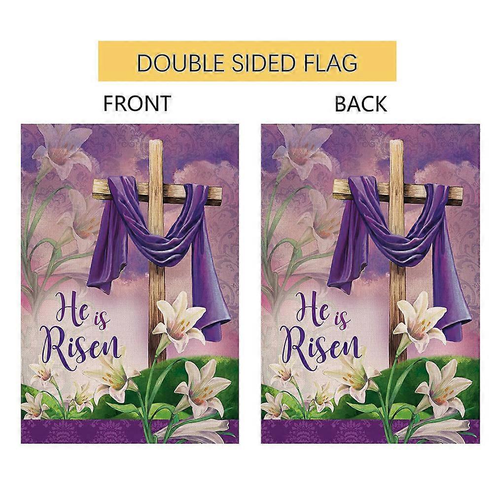 He is Risen Spring Easter Cross Print Garden Flag Vertical Double Sided ...
