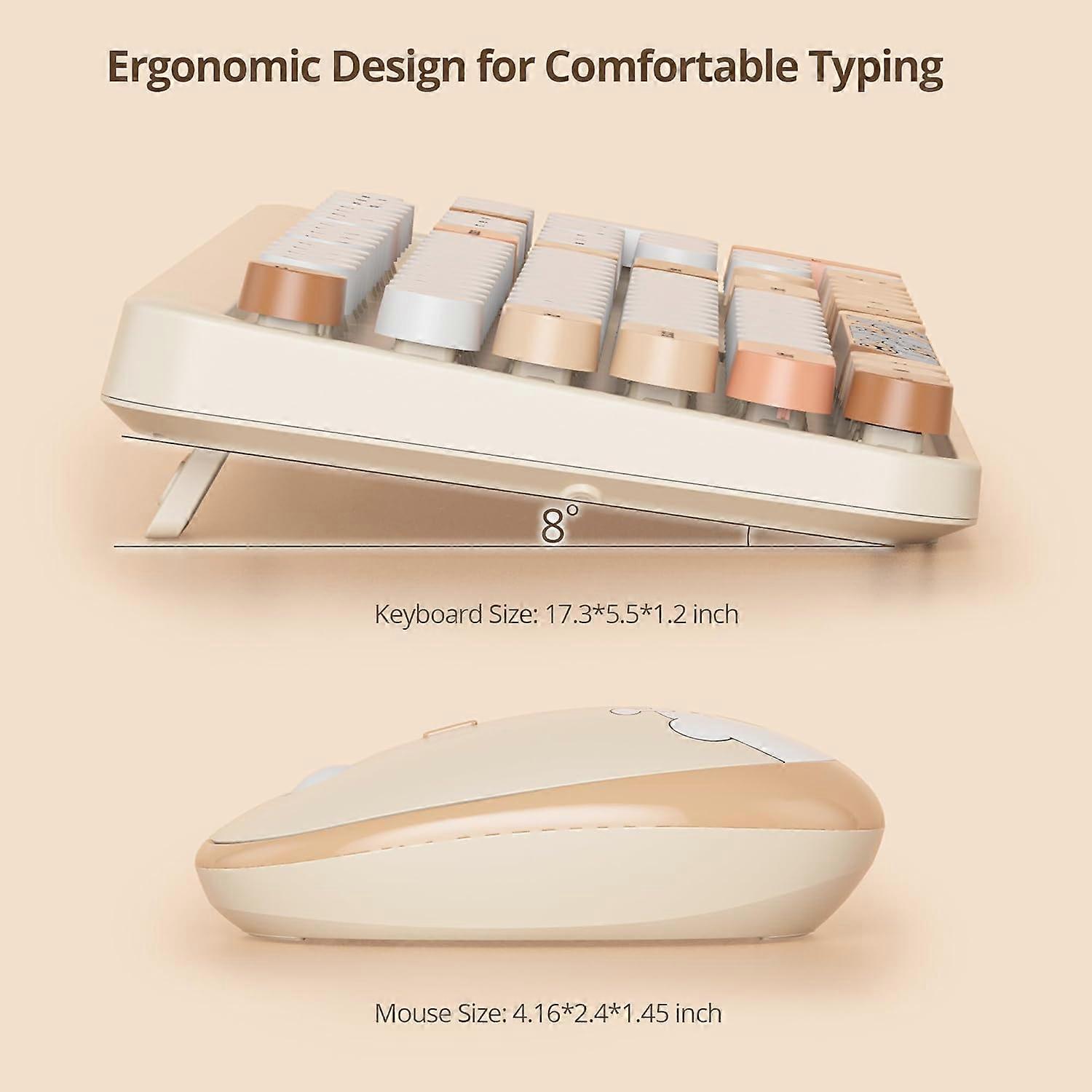 Creamy Wireless Keyboard and Mouse, Typewriter Office Full-Sized ...