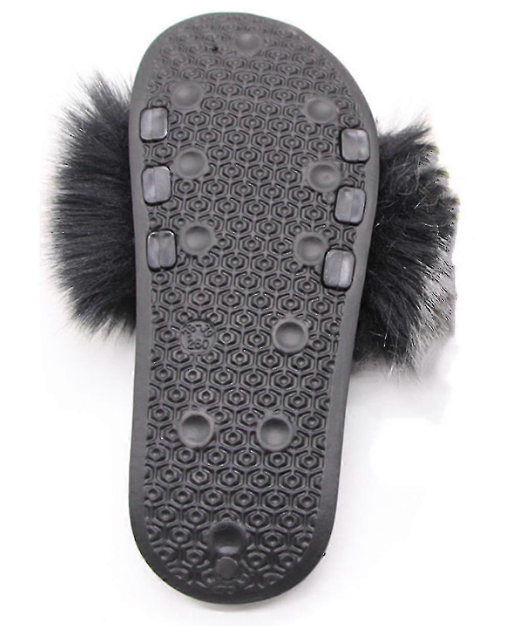 Fox Fur Slides For Women - Comfort Open Toe Fur Slippers Indoor Outdoor ...