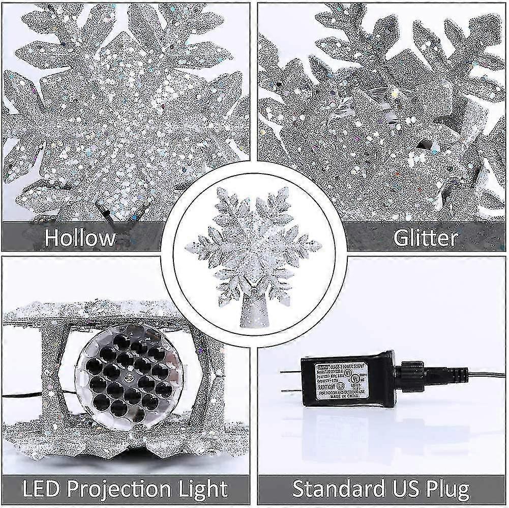 Christmas Tree Topper Lighted With Led Rotating Silver Snowflake ...