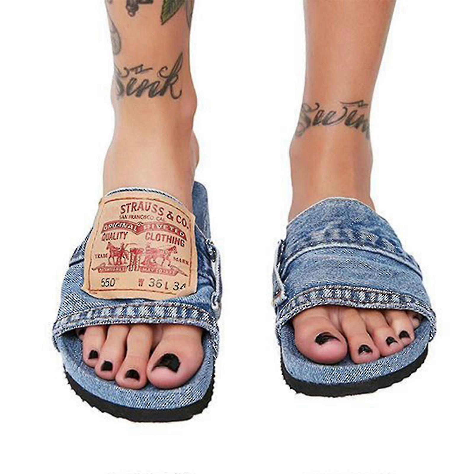 Women's Stylish Denim Slides Denim Slip-on Slippers Of Recycled Jeans ...