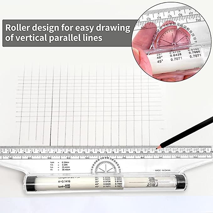 30cm Rolling Ruler, 1 Pcs Plastic Rolling Protractor Ruler, Clear Multi ...