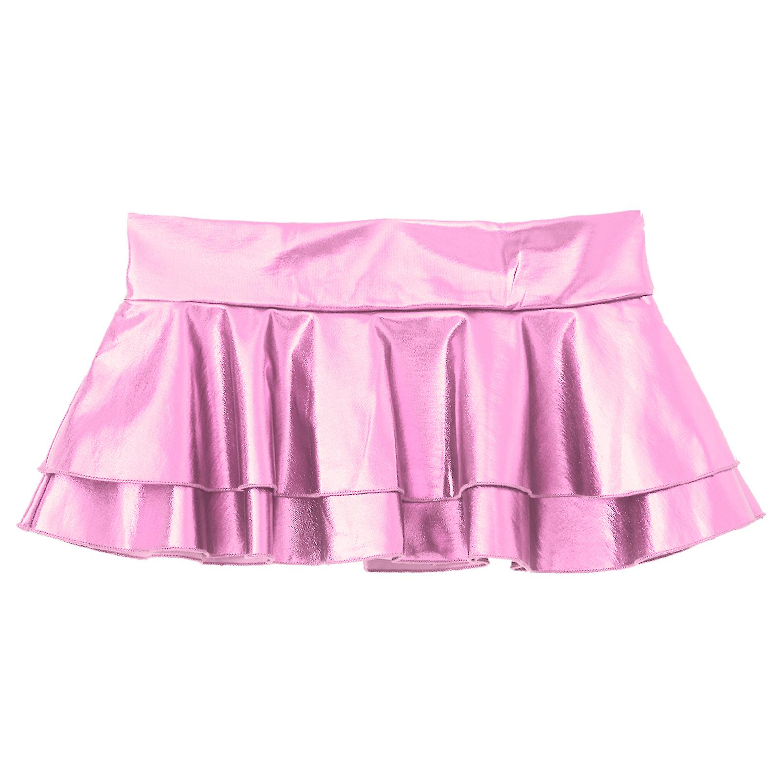 Women's Mini Skirts Shiny Metallic Low Rise Double Layered Ruffled ...