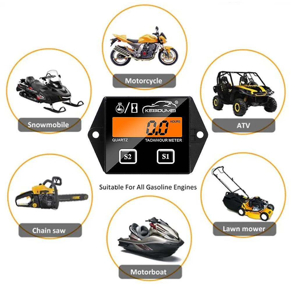 Universal Digital Engine Tach Hour Meter with Backlight LCD Display Boat Moto Tachometer Gauge ...