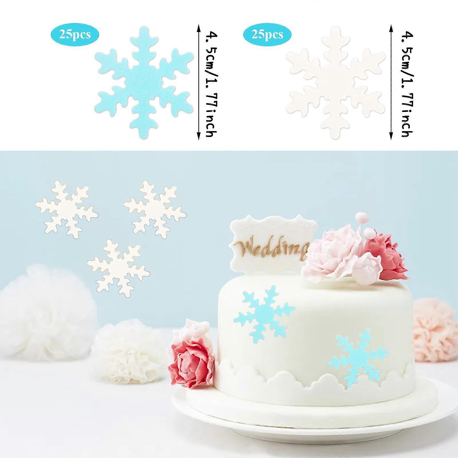 Pack of 50 edible snowflake cupcake toppers, snowflake cake decorations ...