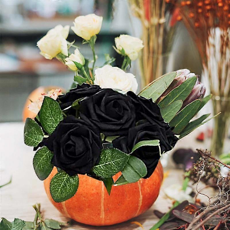Artificial Black Roses Halloween Fake Roses With Stems 25/50pcs ...