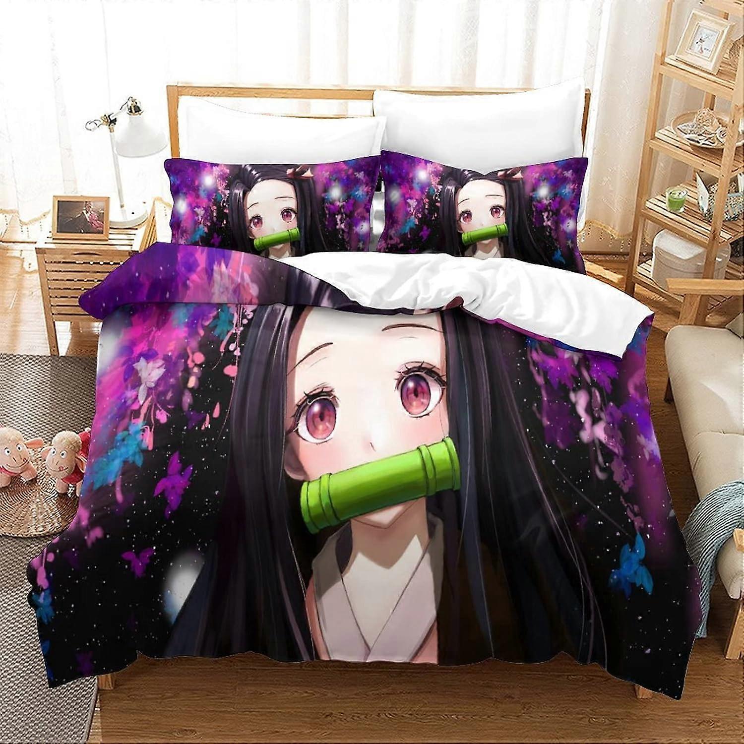 3Pcs Kamado Nezuko Bedding Set Boys and Girls Quilt Duvet Cover Set 3D ...