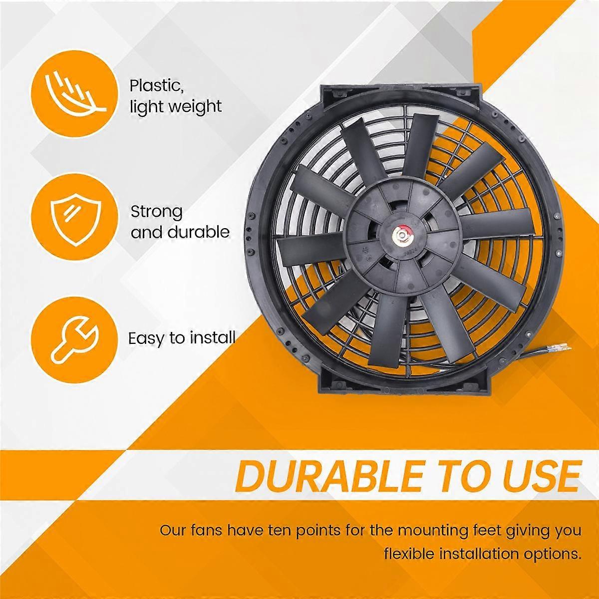 10 Inch 12V 80W 2100Rpm Universal Straight Black Blade Electric Cooling ...