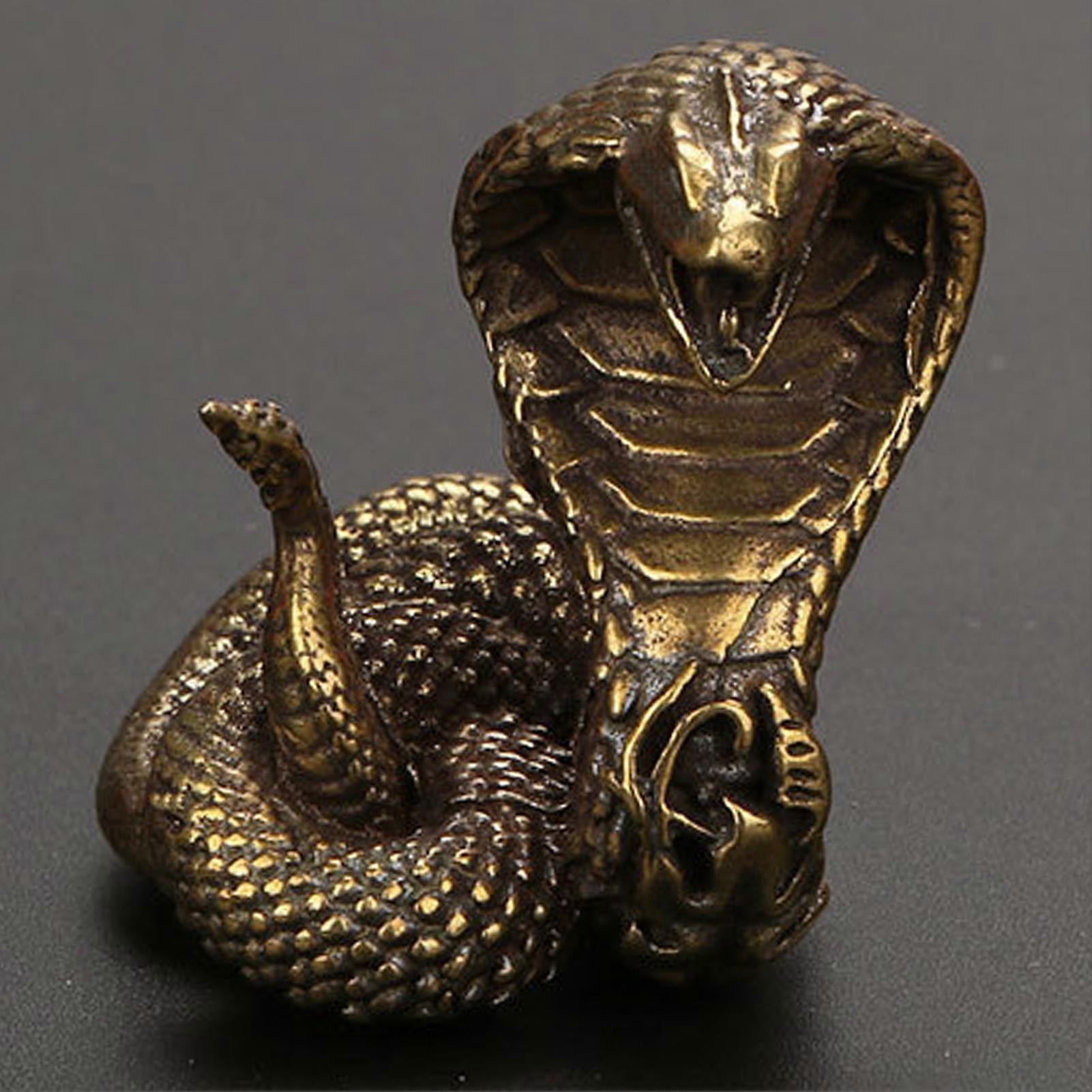 Cobra Statue Ornament Zodiac Snake Miniature Figurines Copper Desktop ...