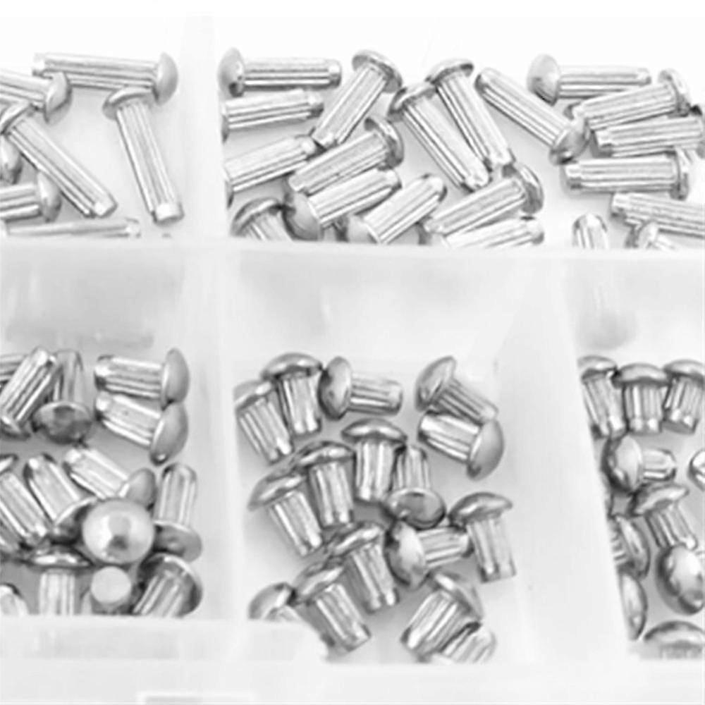 120pcs Solid Rivets Set Stainless Steel Knurled Rivets Boxed Half Round ...