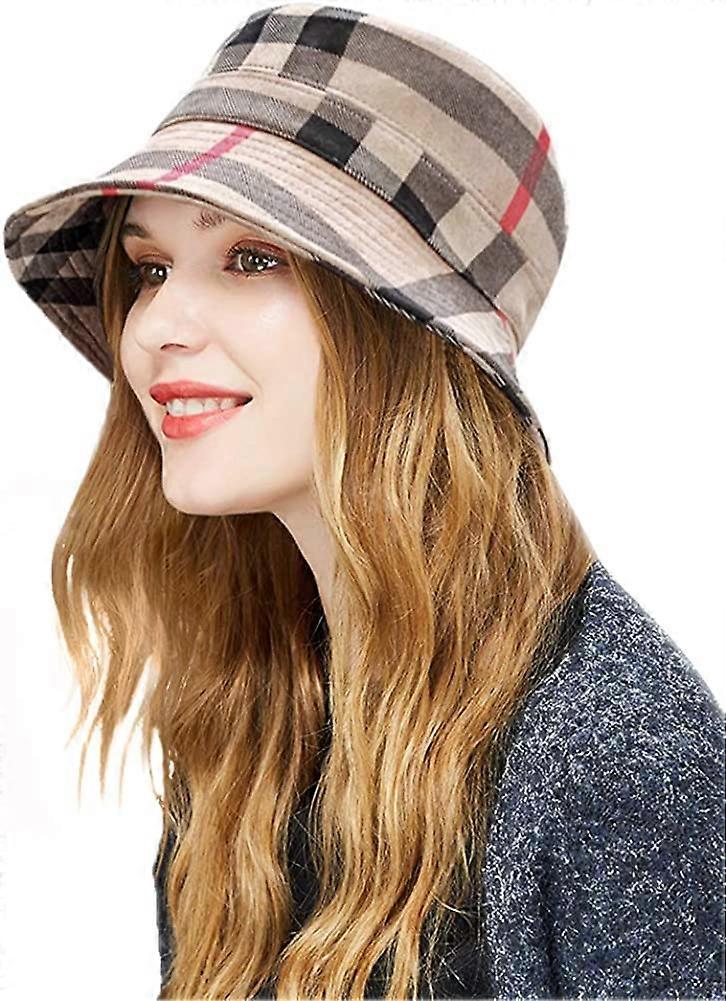 Plaid Tartan Bucket Hats for Women Vintage Rollable Fisherman Sun Cap ...
