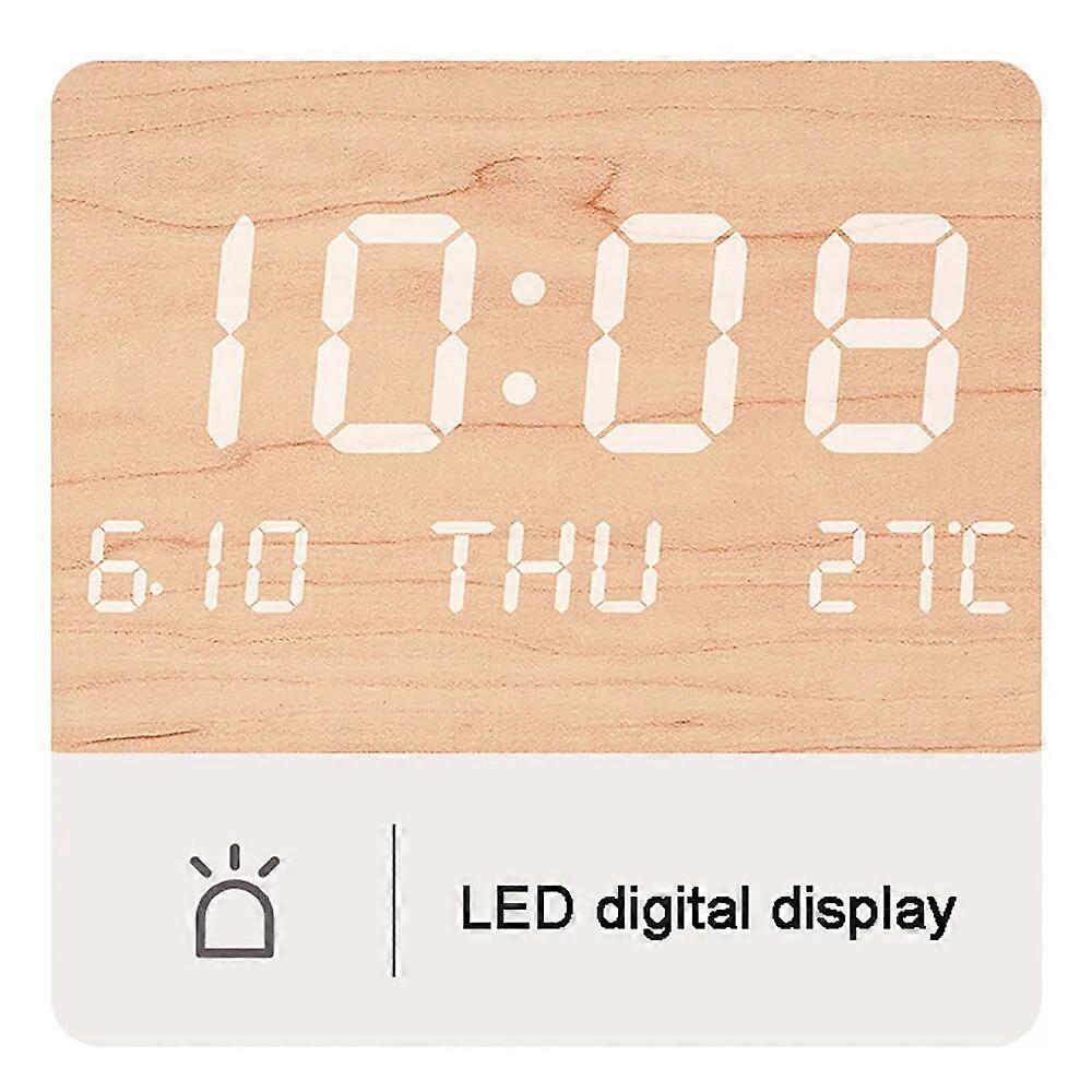 Solid Wood Color Round LED Wall Clock Nordic Style Digital Temperature ...