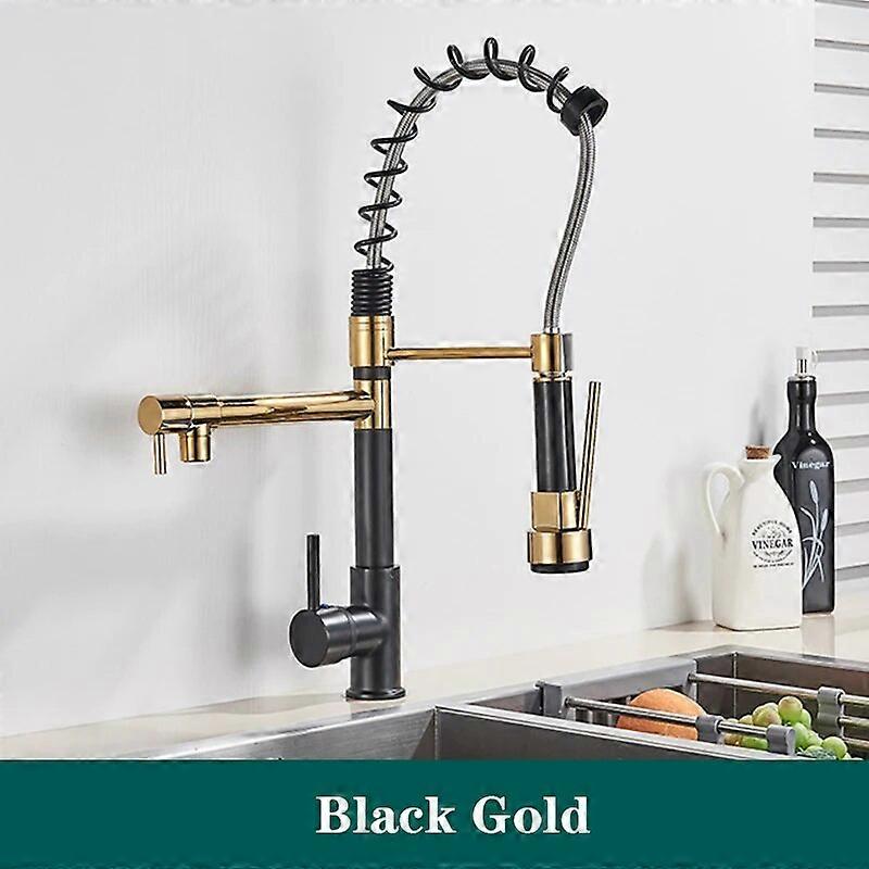 Black Spring Kitchen Faucet Pull Out Side Sprayer Dual Spout 360 ...