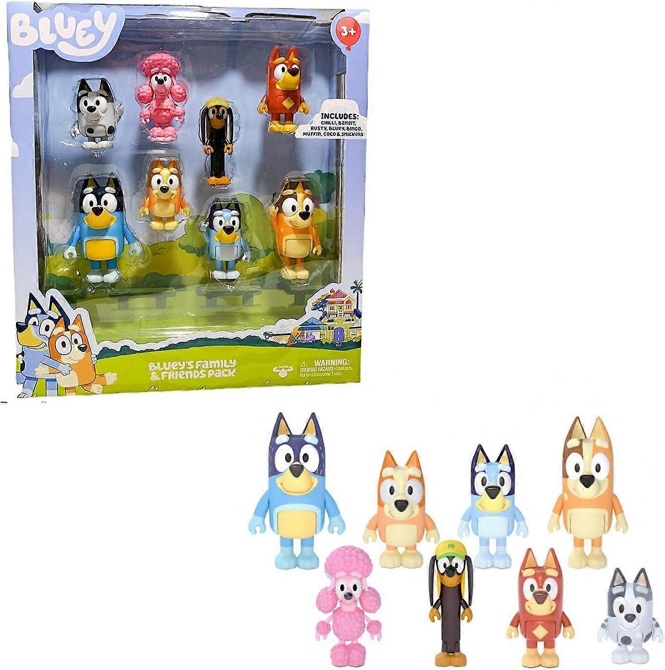 Bluey Family and Friends Figure 8Pack: Bluey, Bingo, Bandit, Chilli ...