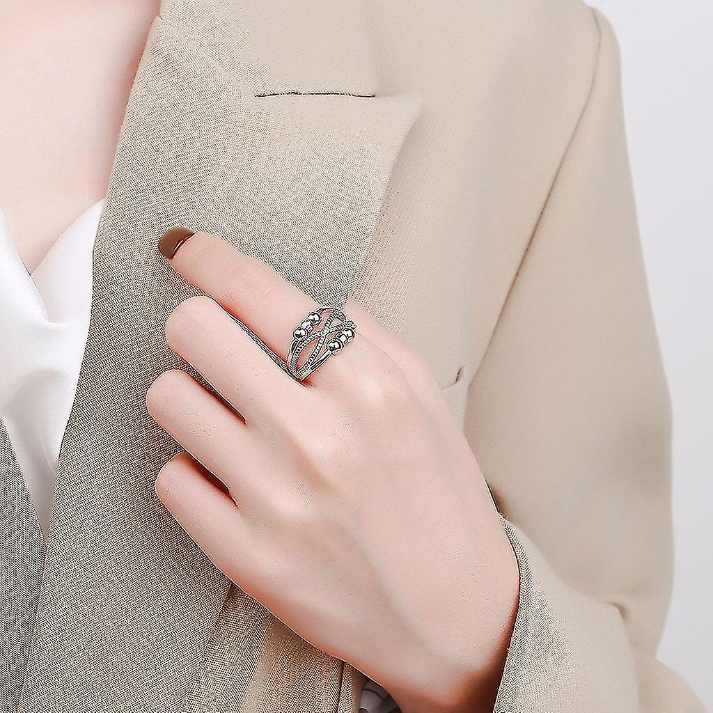 Anti Anxiety Ring With Beads, Fidget Rings Double Hollow Line Rotation ...