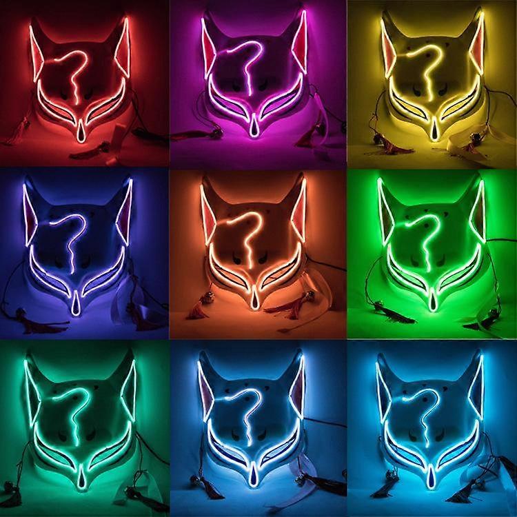 Festival Mask LED Light Up Kitsune Fox Mask Cosplay Halloween ...