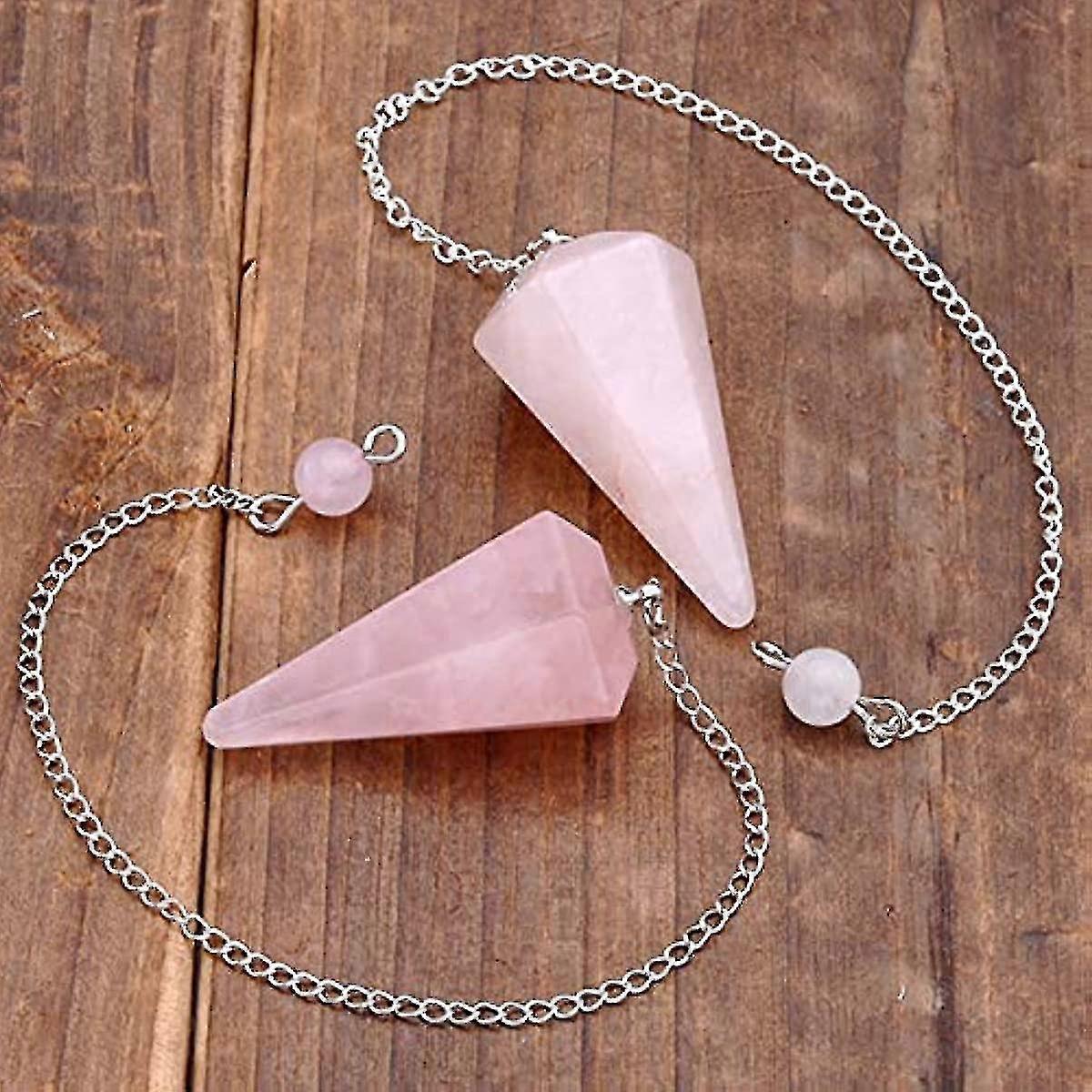 Rose Quartz Gemstone Crystal Pendulum - Dowsing Scrying Healing With Gift Pouch | Fruugo UK