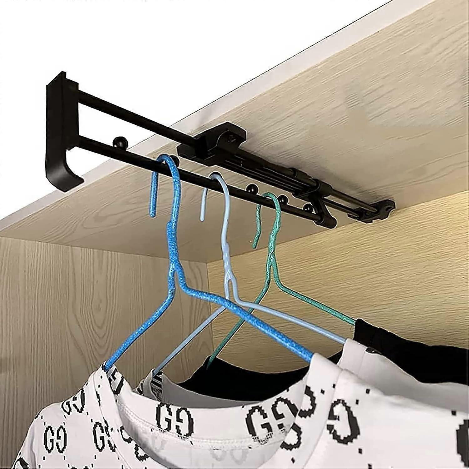 Heavy Duty Retractable Closet Pull Out Rod - Wardrobe Clothes Hanger ...