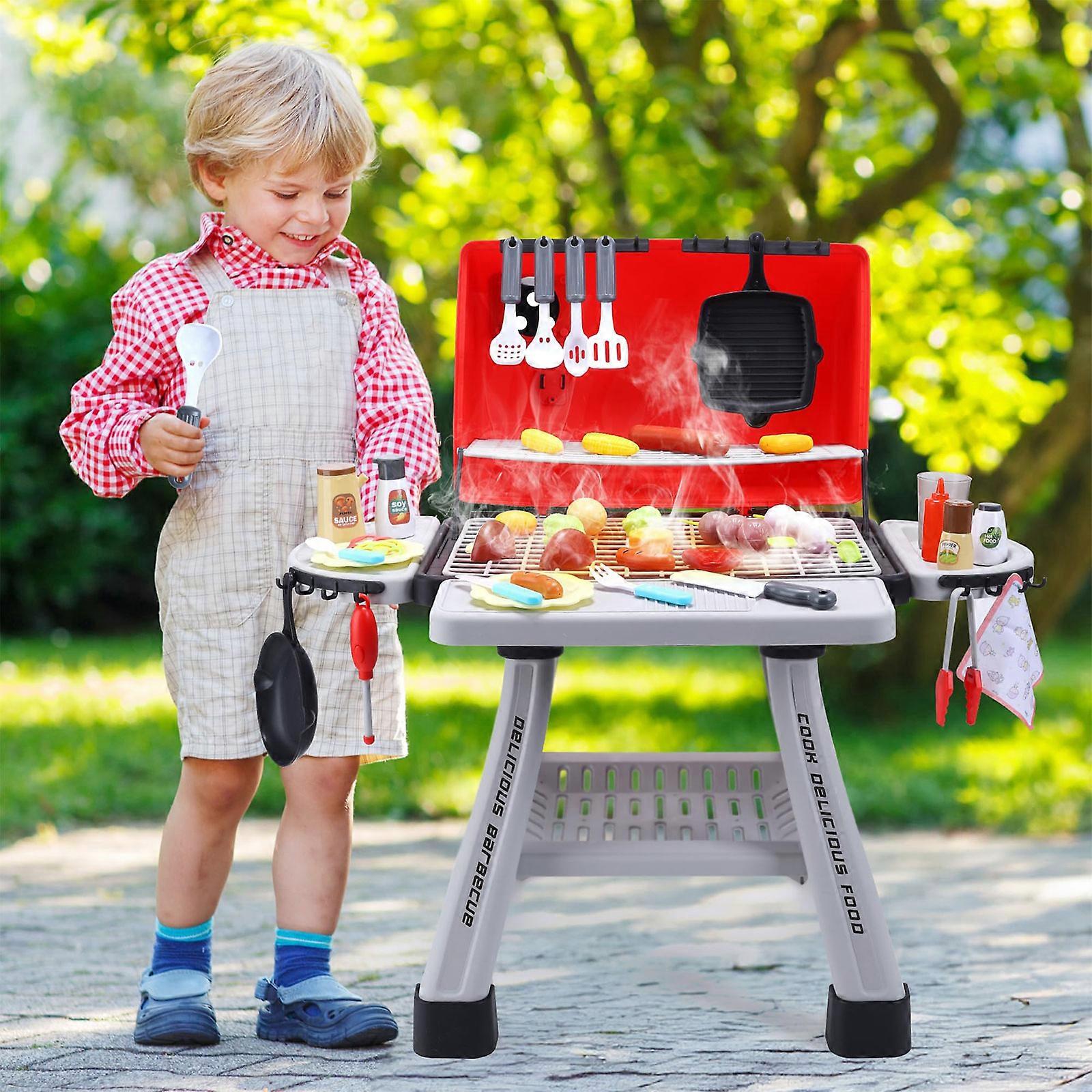 Kids Toys Kitchen Playset, Kids BBQ Grill Playset with Smoke, Sound ...