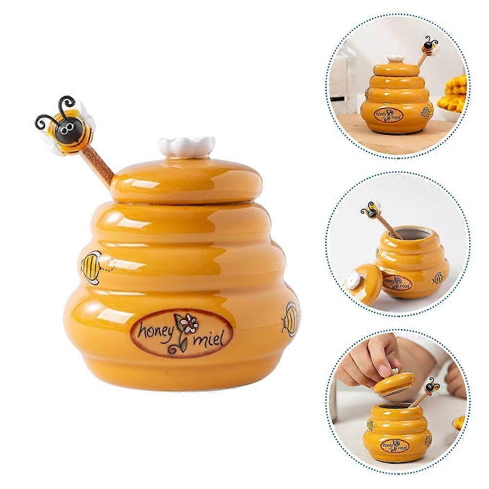 1 Set Honey Jar Lidded Honey Pot with Dipper Ceramic Honey Container ...