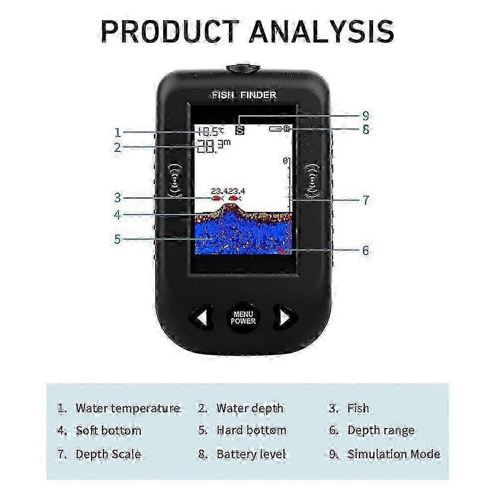 Portable Fish Finder Water Depth Temperature Fishfinder with Wire Sonar ...