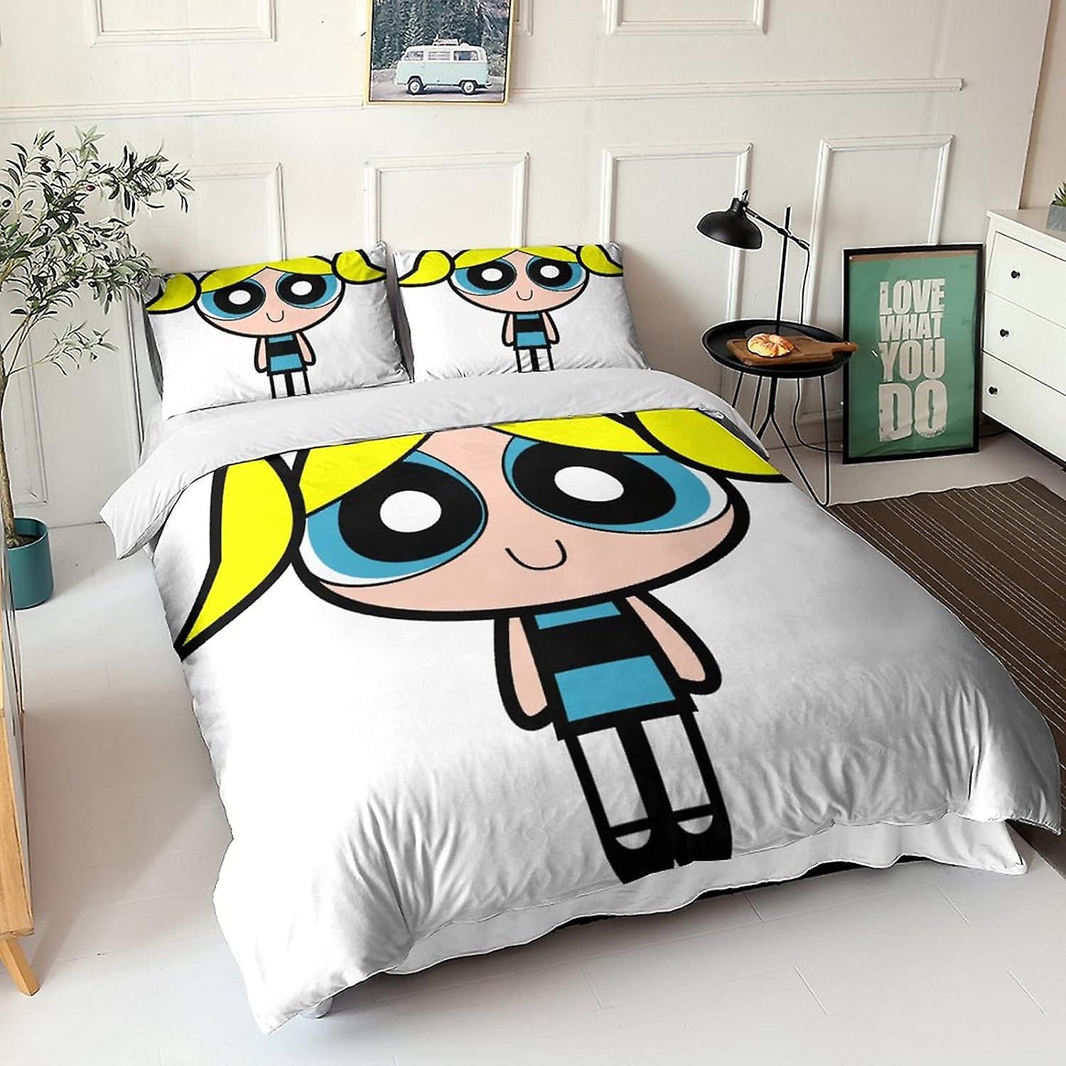 HOUKIG Powerpuff Girl Duvet Cover 3D Bedding Set Anime Characters Soft ...